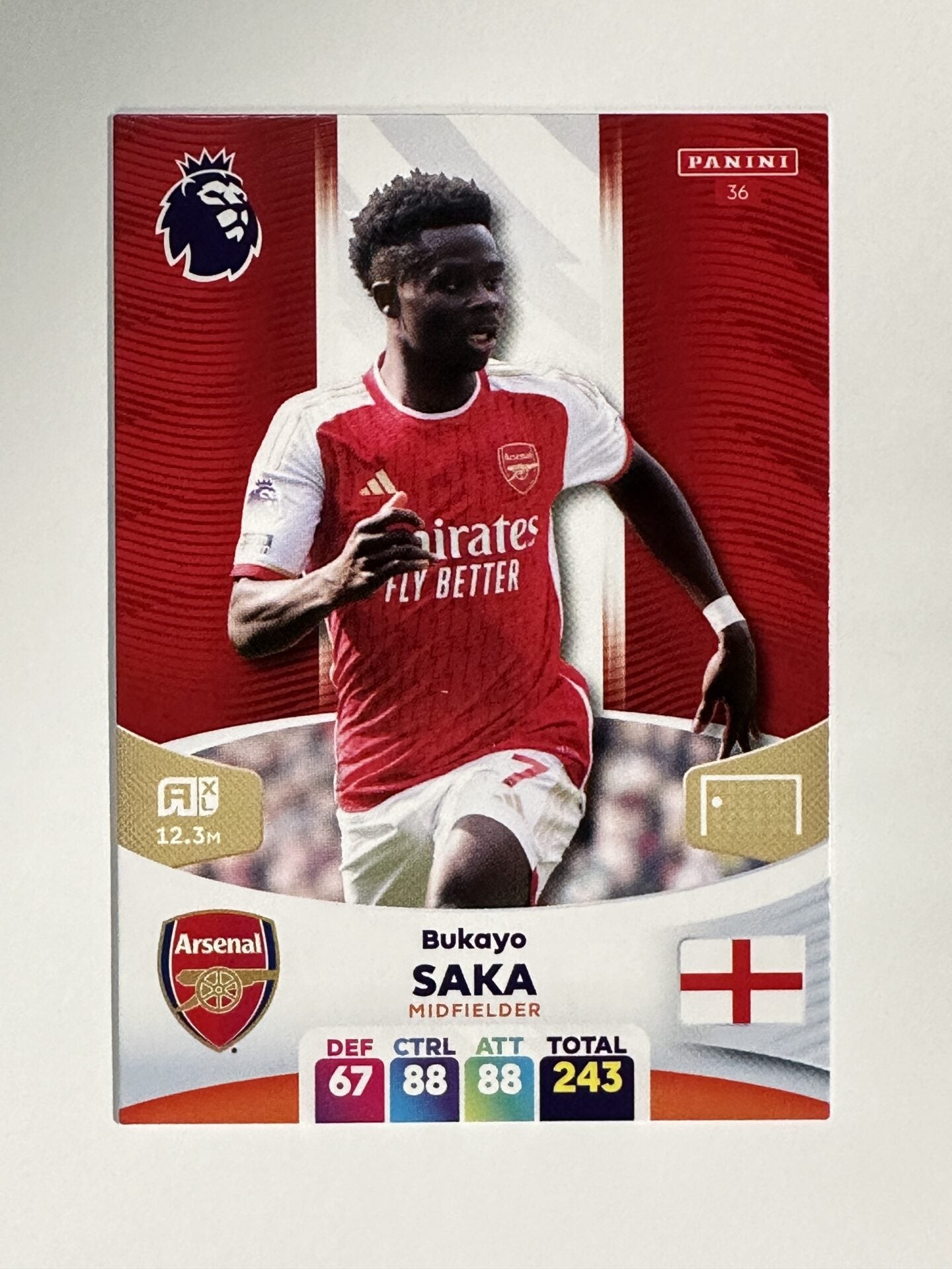036 Bukayo Saka Arsenal Base Panini Premier League Adrenalyn XL 2024 C ...