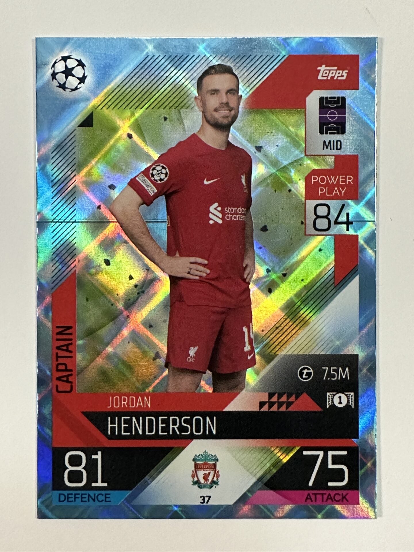 037 Jordan Henderson Captain Crystal Foil Parallel (Liverpool) Topps M ...