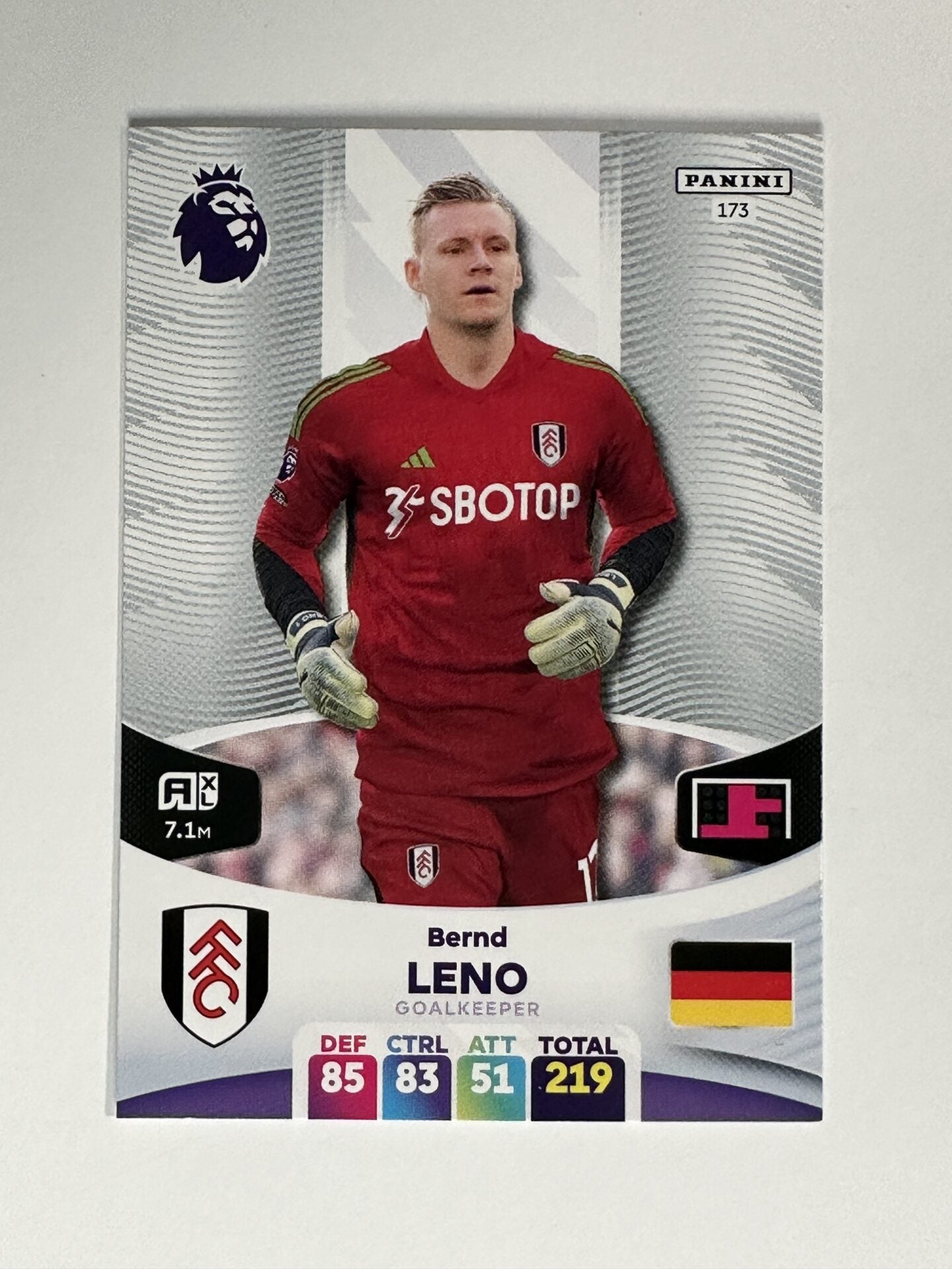 173 Bernd Leno Fulham Base Panini Premier League Adrenalyn XL 2024 Car ...