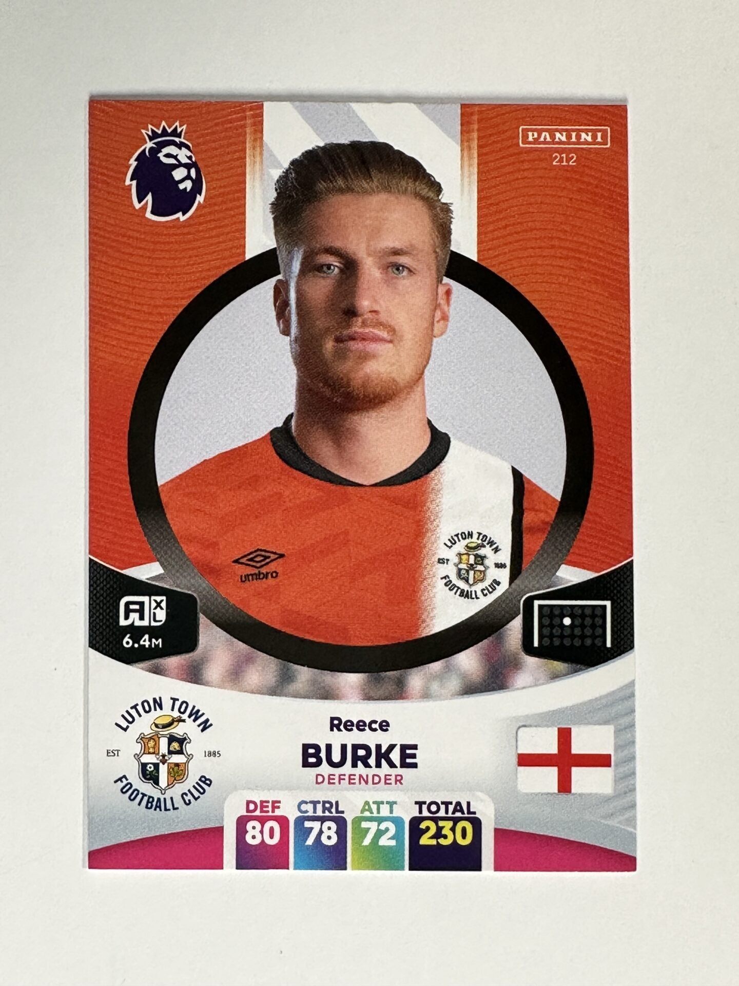 212 Reece Burke Luton Town Base Panini Premier League Adrenalyn XL 202 ...