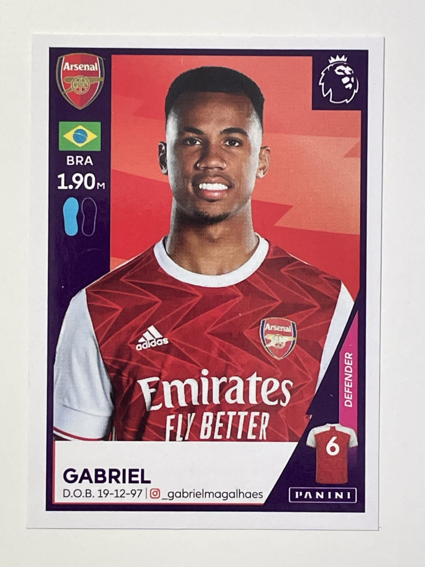 029 Gabriel (Arsenal) Premier League Stickers 2021 – Solve Collectibles