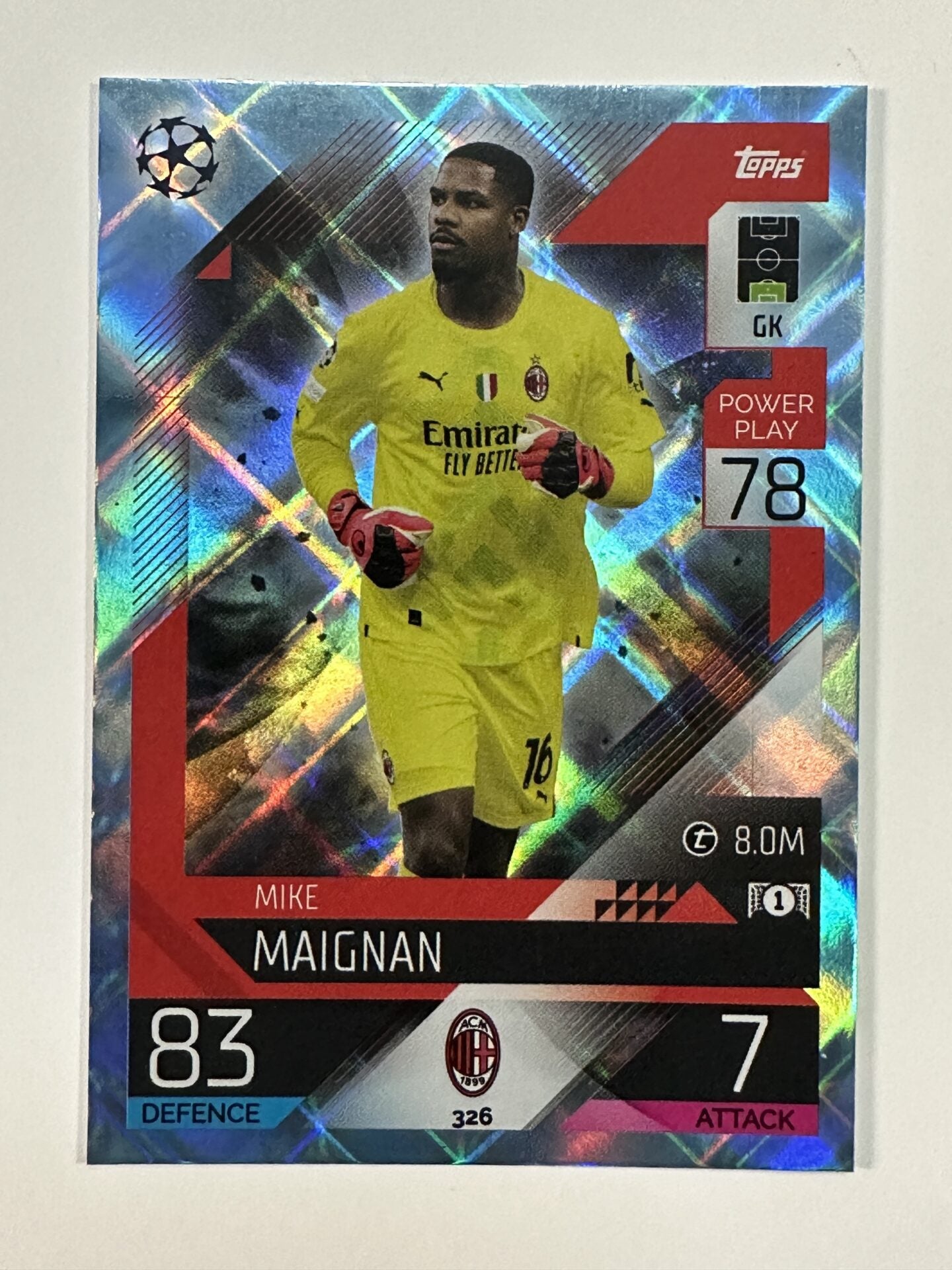 326 Mike Maignan Base Crystal Foil Parallel (AC Milan) Topps Match Att ...