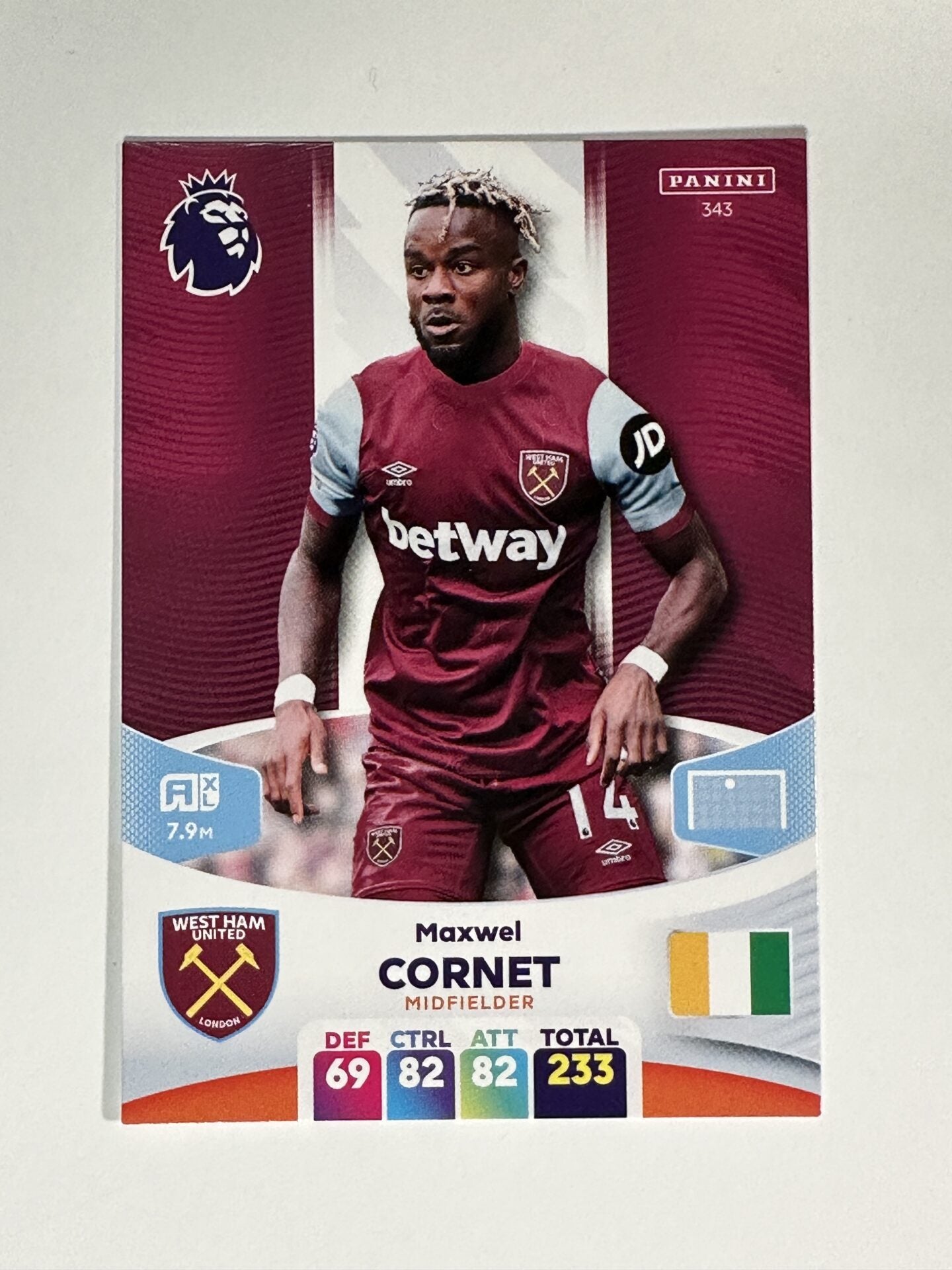 343 Maxwel Cornet West Ham Base Panini Premier League Adrenalyn XL 202 ...