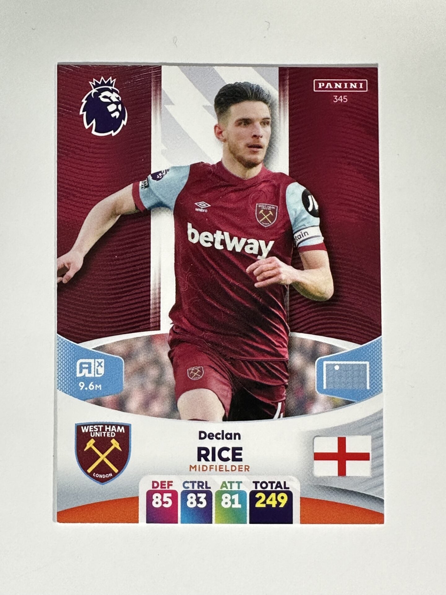 345 Declan Rice West Ham Base Panini Premier League Adrenalyn XL 2024 ...