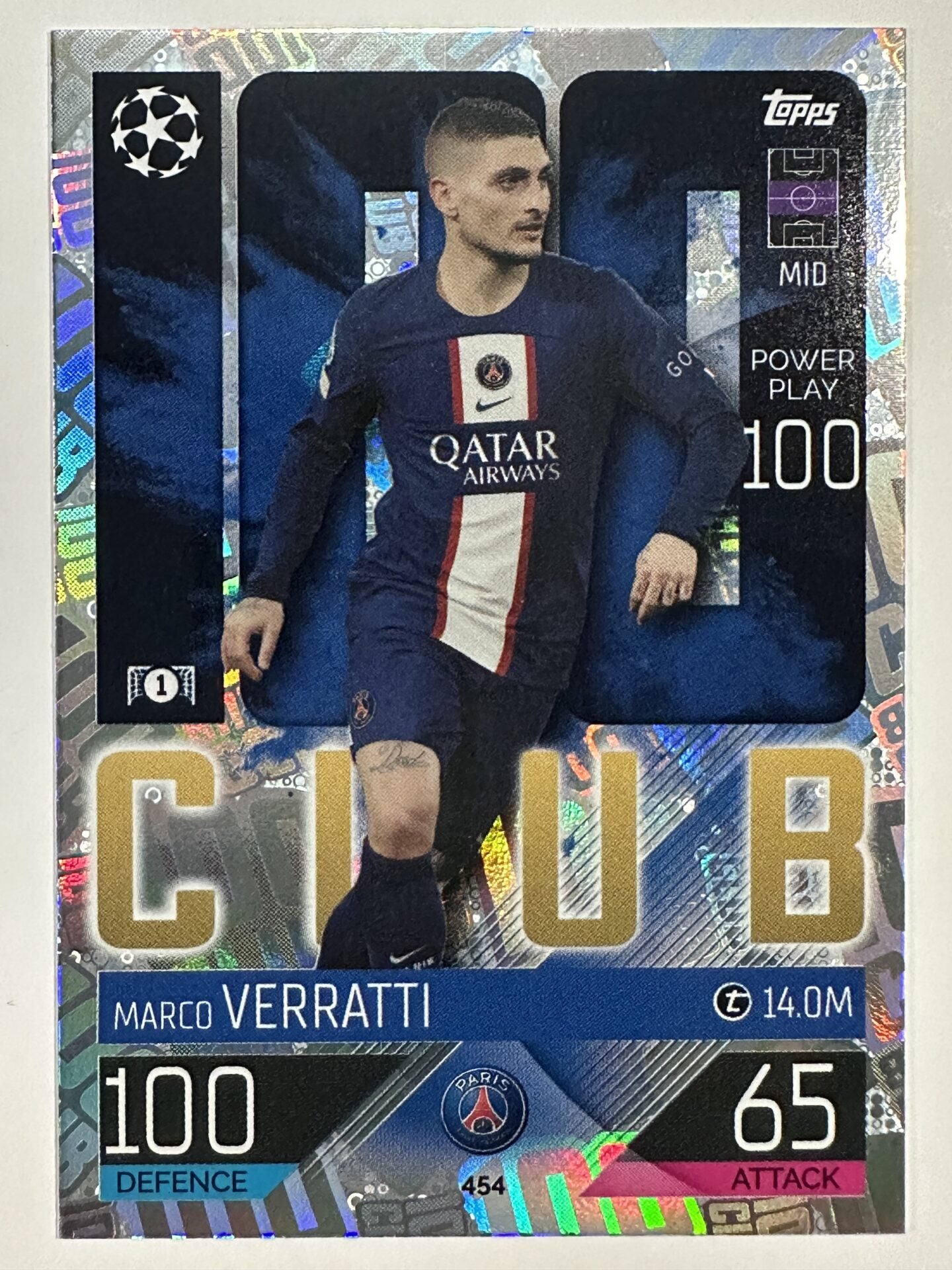 454 Marco Veratti 100 Club (Paris Saint-Germain) Topps Match Attax 202 ...