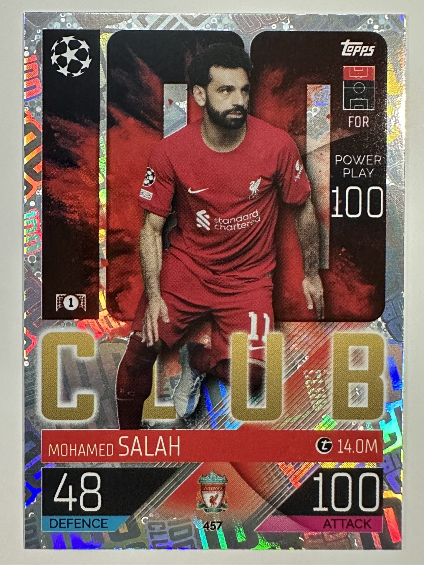 457 Mohamed Salah 100 Club (Liverpool) Topps Match Attax 2022/2023 Car ...