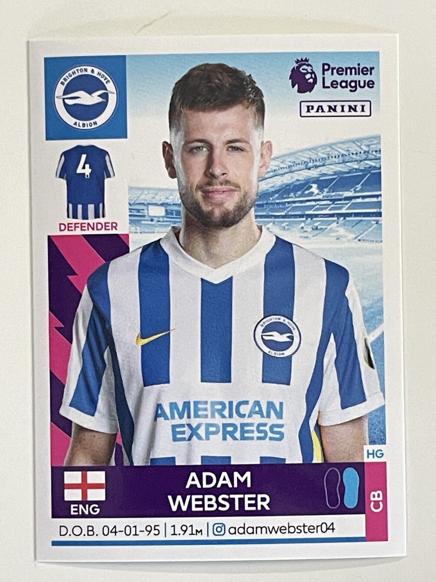 115 Adam Webster Base Brighton Panini Premier League 2022 Sticker ...