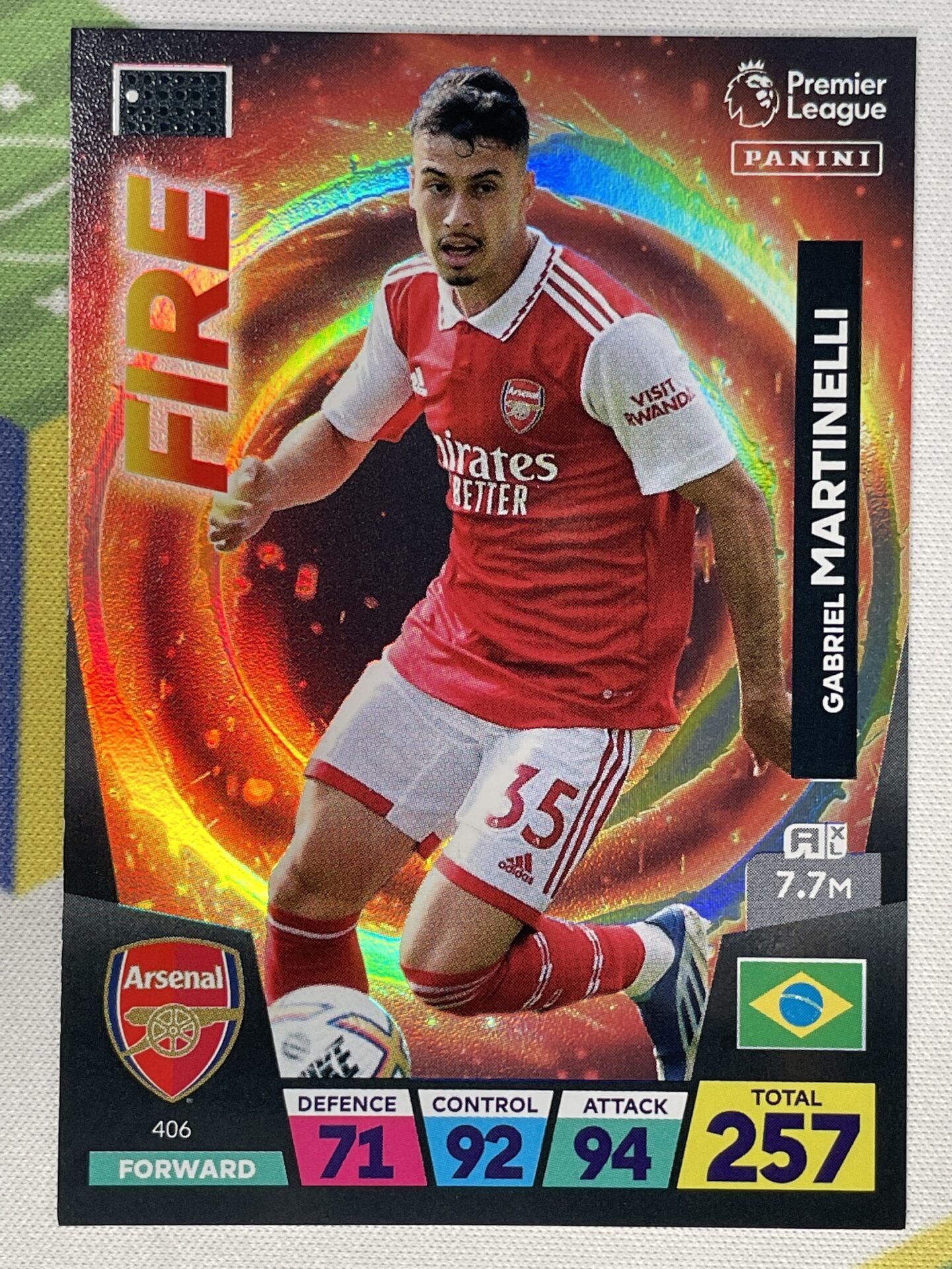 406 Gabriel Martinelli Arsenal Fire Panini Premier League Adrenalyn XL ...