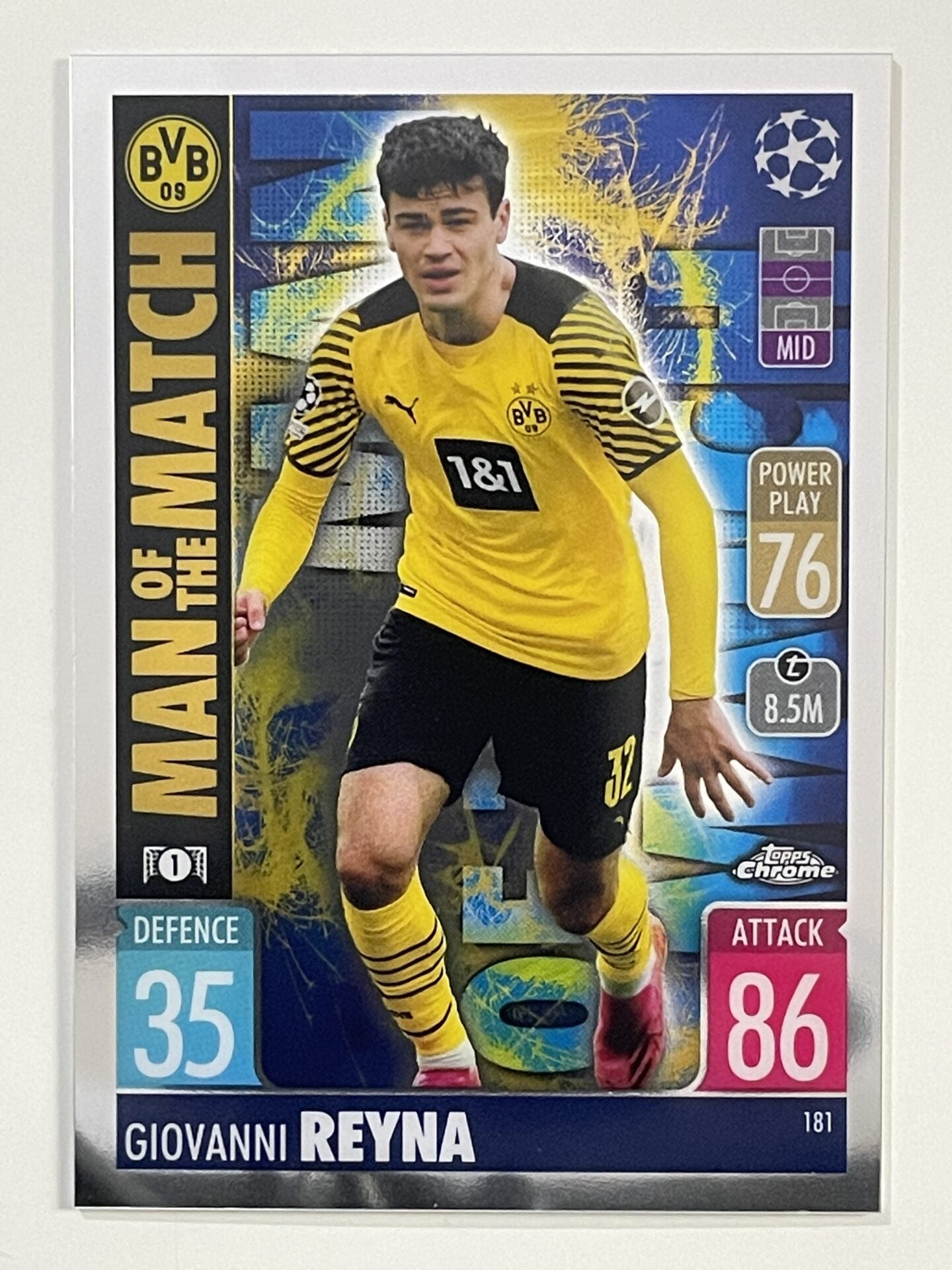 181 Giovanni Reyna Man of the Match Topps Match Attax Chrome 2021/22 C ...