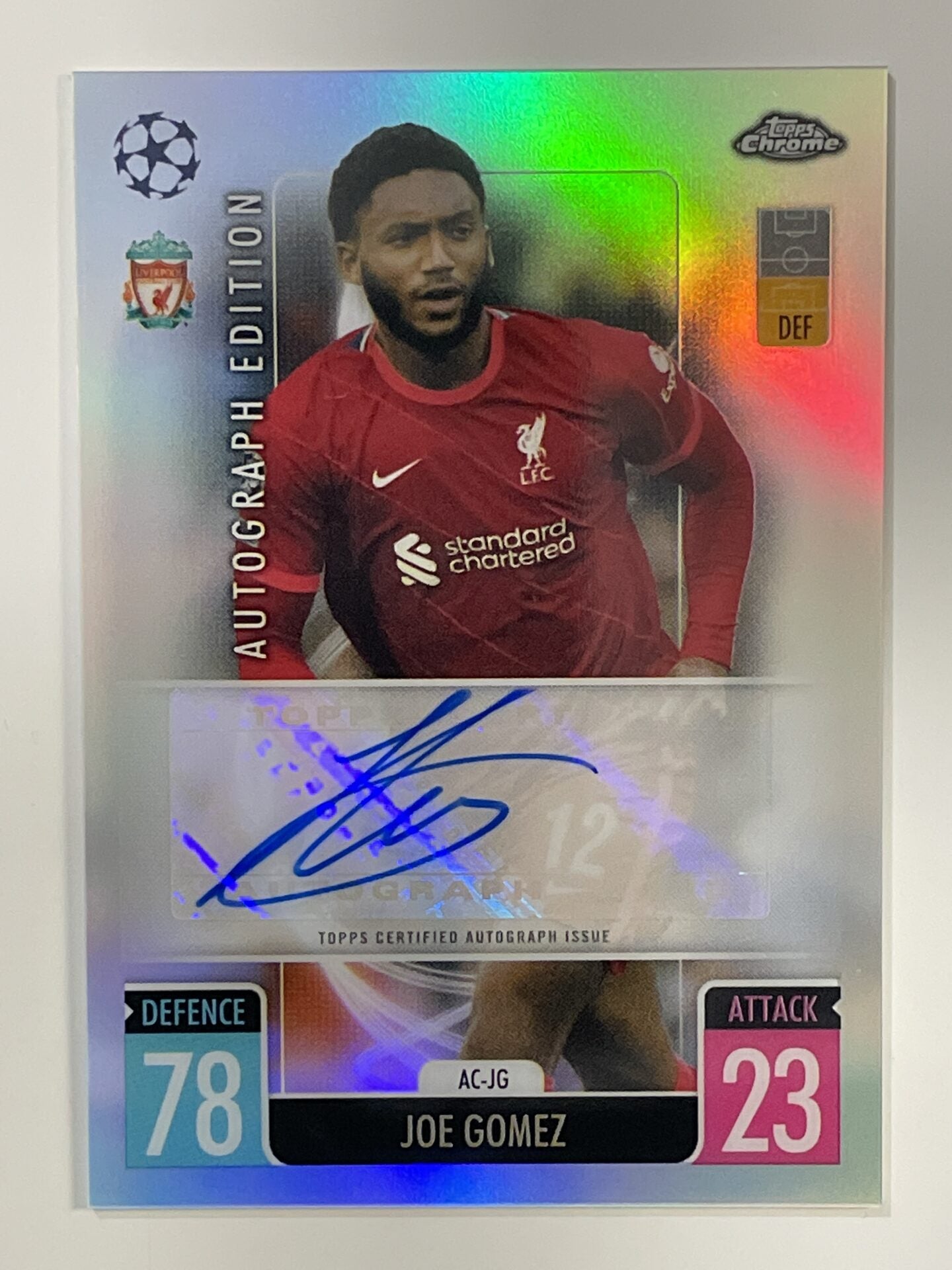Joe Gomez Autograph Refractor Topps Match Attax Chrome 2021/22 Card ...