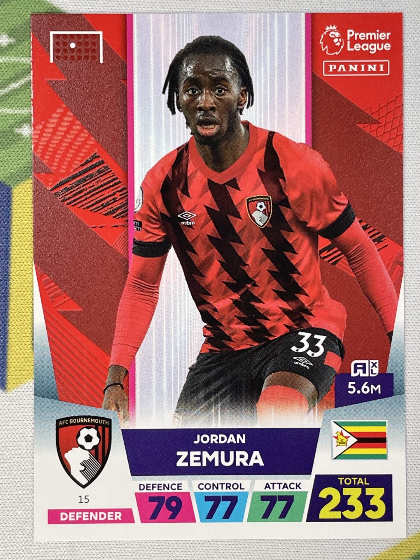 015 Jordan Zemura Bournemouth Base Panini Premier League Adrenalyn XL ...