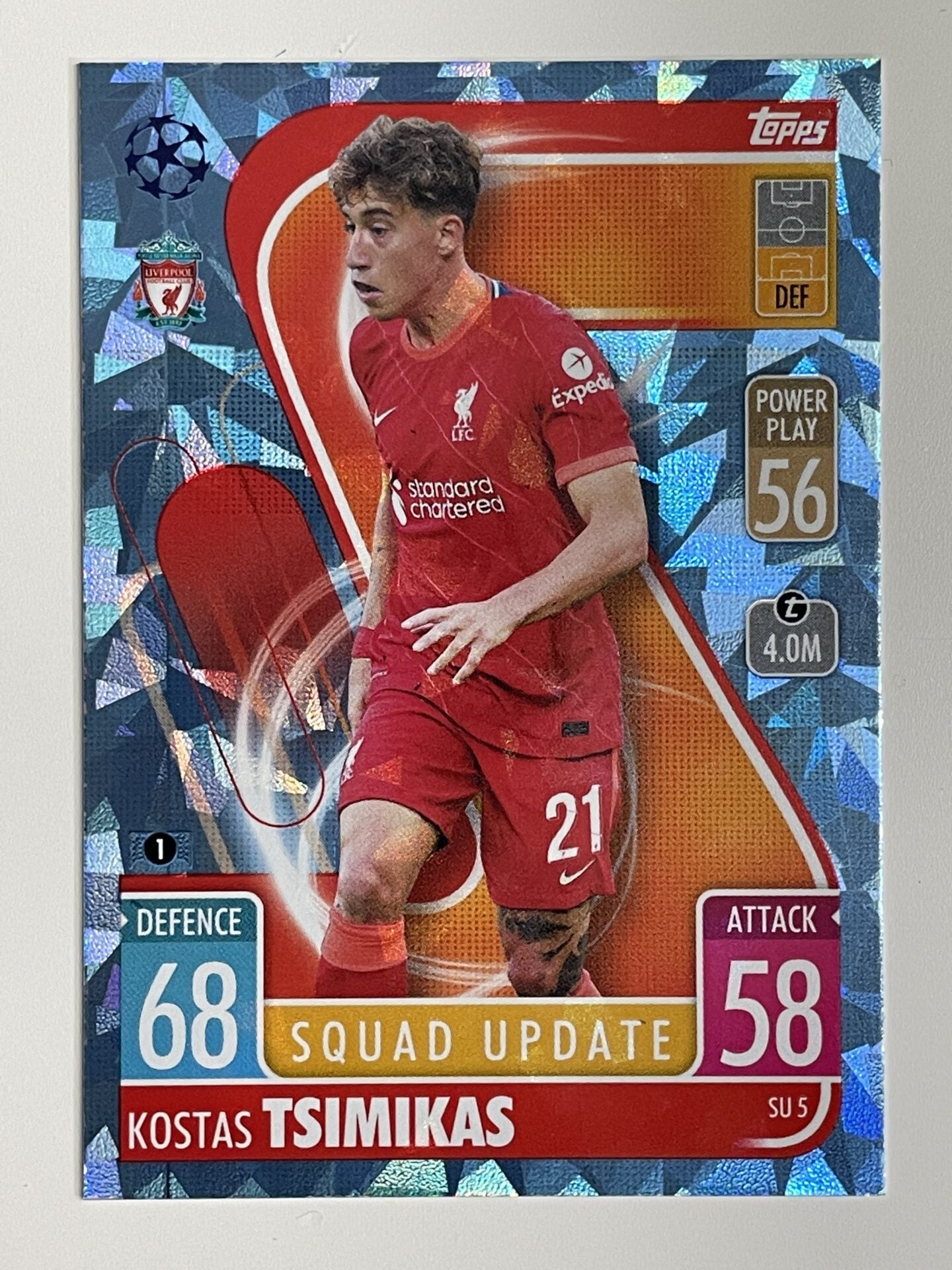 SU5 Kostas Tsimikas Liverpool Base Crystal Foil Parallel Topps Match A ...