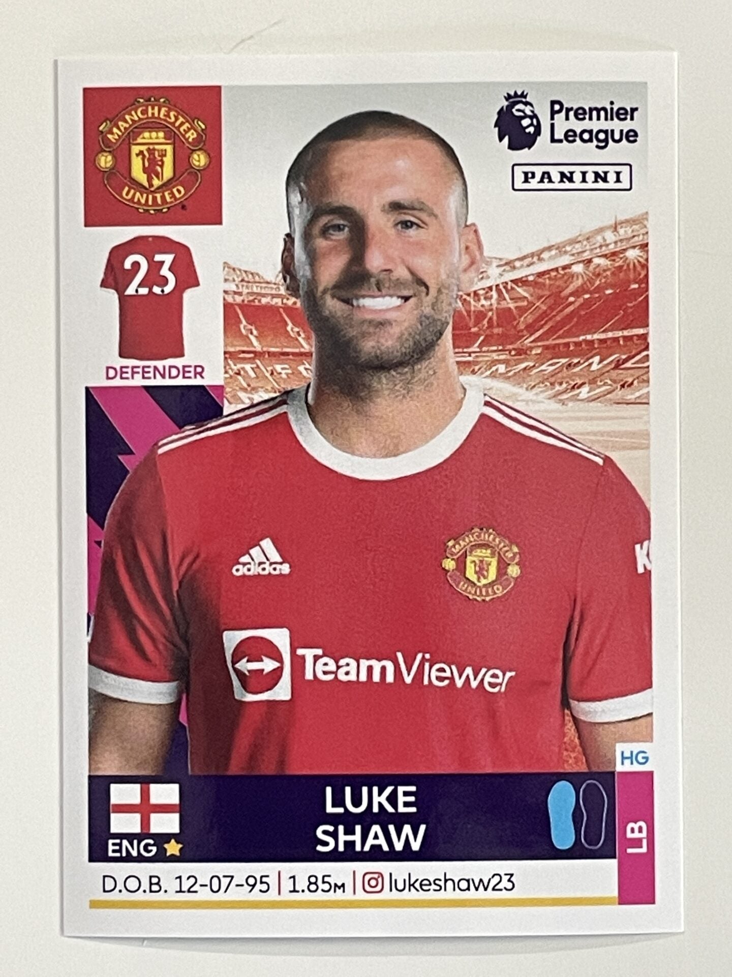 412 Luke Shaw Base Manchester United Panini Premier League 2022 Sticke ...