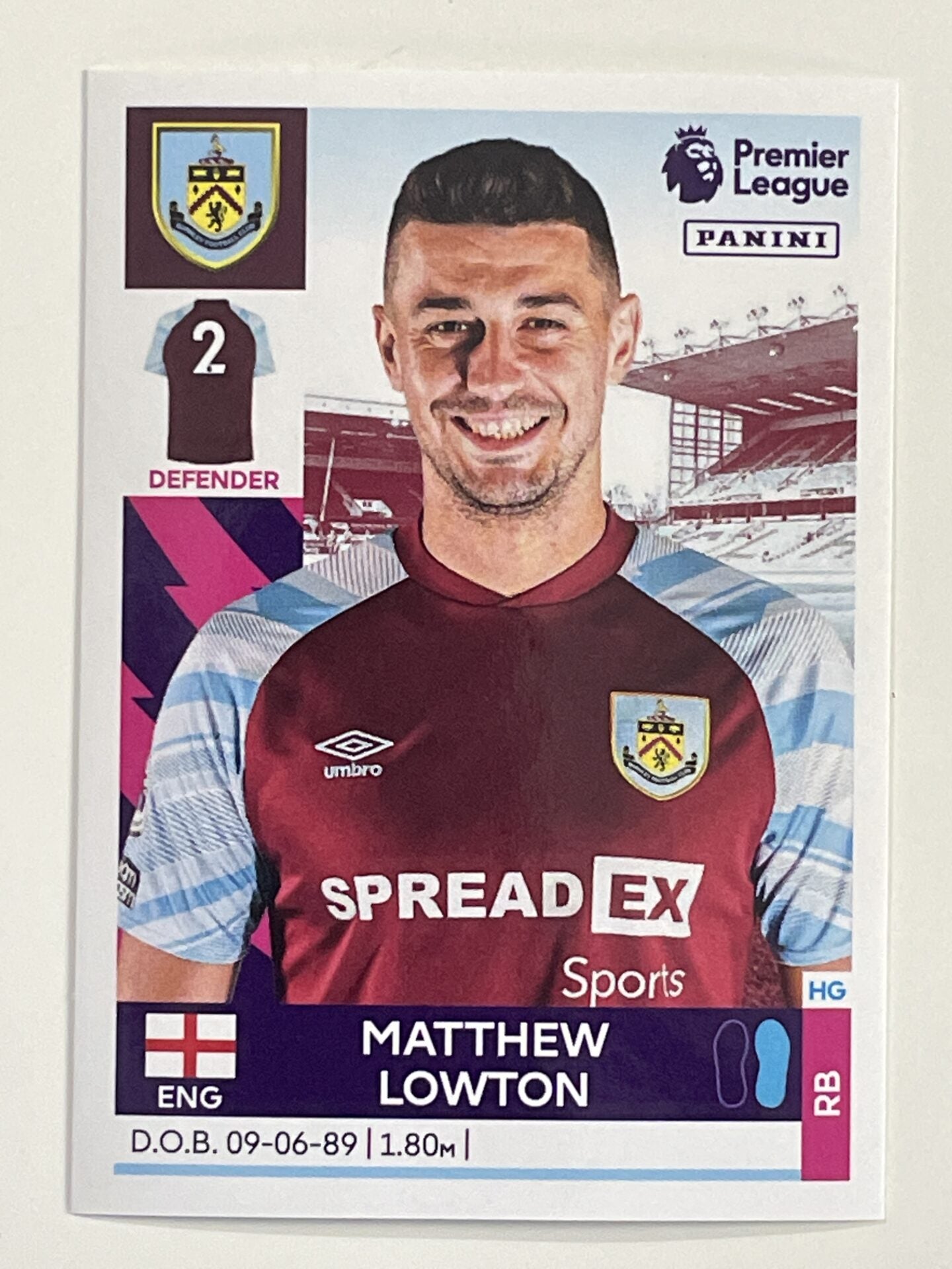 142 Matthew Lowton Base Burnley Panini Premier League 2022 Sticker ...