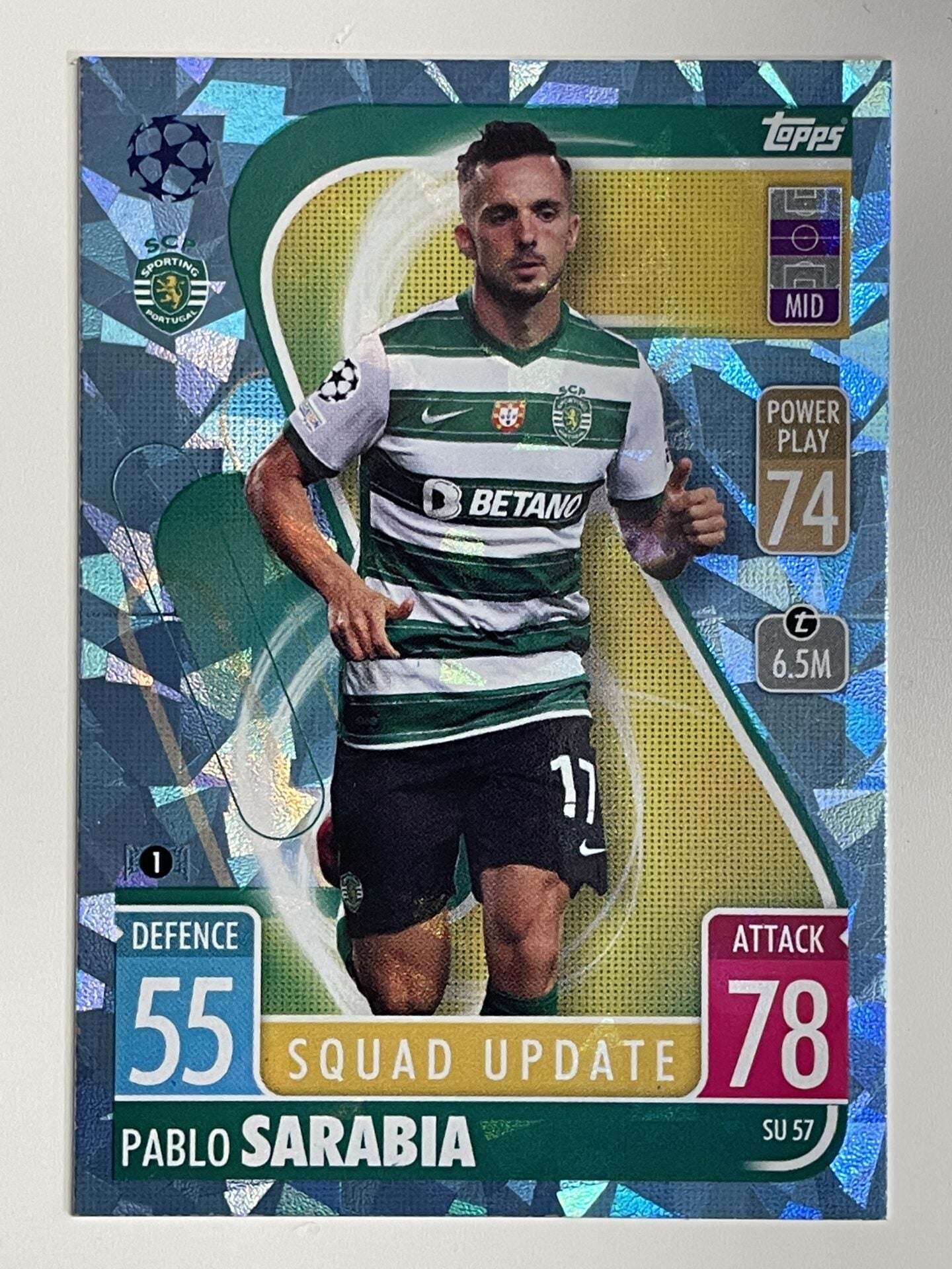 SU57 Pablo Sarabia Sporting CP Base Crystal Foil Parallel Topps Match ...