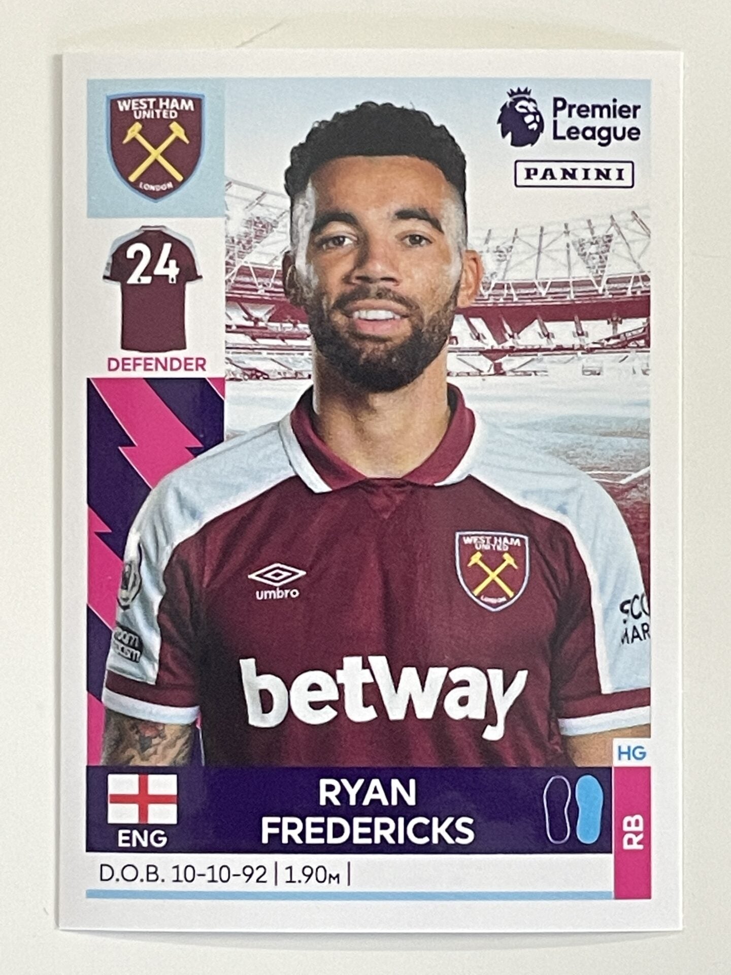 588 Ryan Fredericks Base West Ham Panini Premier League 2022 Sticker ...