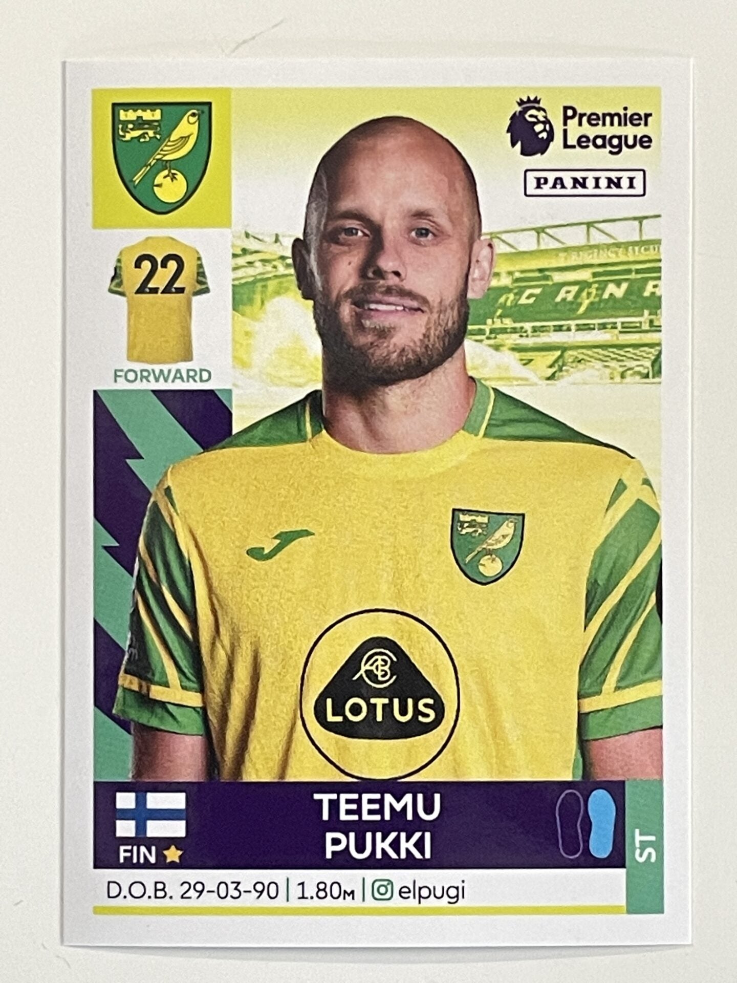 485 Teemu Pukki Base Norwich City Panini Premier League 2022 Sticker ...